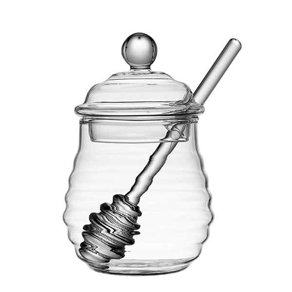 Clear Glass Honey Pot With Dipper 280ml 400ml 500ml